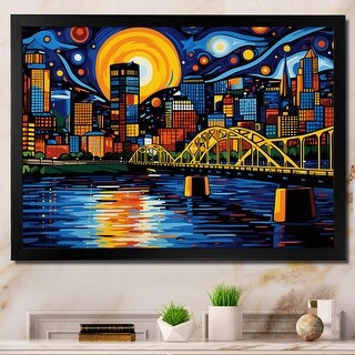 Designart "City Pittsburgh Popart I" Pittsburgh Framed Wall Art Living ...