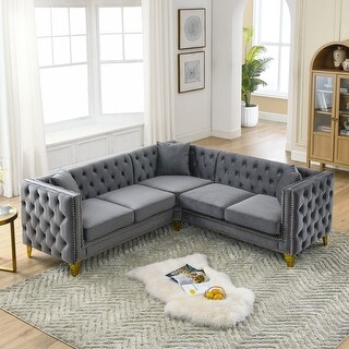 82.2'' L-Shaped 5-Seater Velvet Corner Sectional Sofa Couch With 3 ...