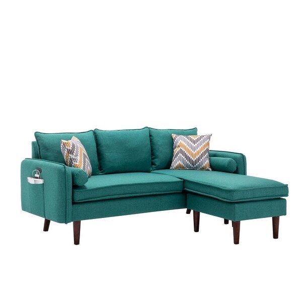 Ranon 70 Inch Sectional Chaise Sofa Pillows USB Ports Side Pockets Teal On Sale Bed Bath Beyond 37399105