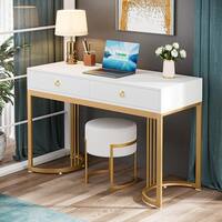 Computer desk Writing Desk with 2 Drawers, 47 inch White and Gold Desk ...