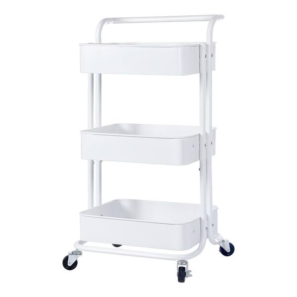 White 3-Tier Rolling Storage Utility Cart - 16.25 in. W - Bed Bath ...