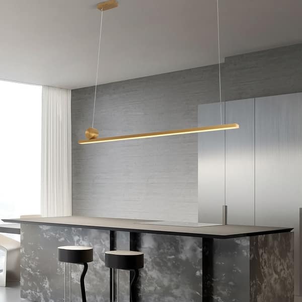 Modern Minimalist Kitchen Island Linear Dimmable LED Pendant Light ...