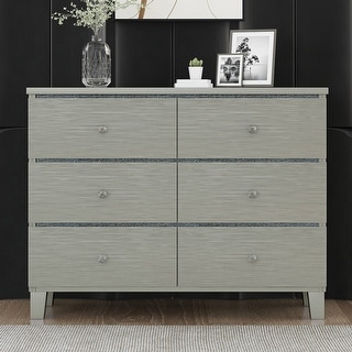 Elegant Champagne Silver 6-Drawer Dresser with Crystal Handle - Bed ...