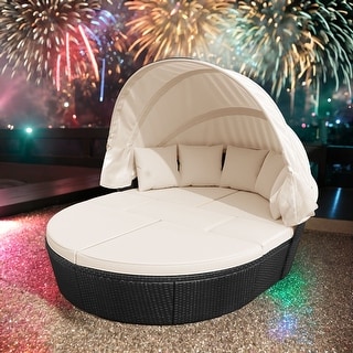 Outdoor Rattan Daybed Sunbed with Retractable Canopy Wicker Furniture ...