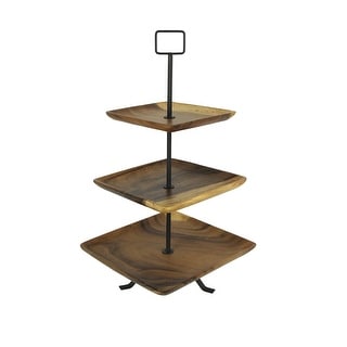 Polished Wood 3 Tier Square Shaped Serving Tray - 23 X 12.25 X 12.25 ...