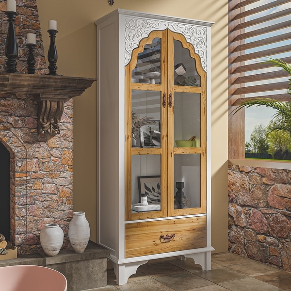Oak Finish Wooden Curio Cabinet Display Storage Case Bathroom Cabinet 70.9 Hx31.5 W On Sale Bed Bath Beyond 37867416
