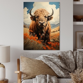 Designart "Buffalo Majestic Bison Pastoral III" Animals Metal Wall Art ...