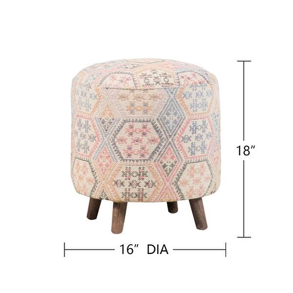 Pattern Round Accent Stool with Wood Legs in Multi-Color - Bed Bath ...