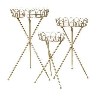 Set Of 3 Metal Accent Tables 32/28/24", Gold , Round, 32"H, - 18" x 18 ...