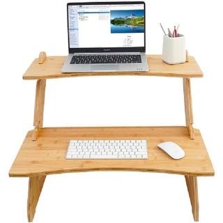 Bamboo Standing Monitor Stand Desk Convertor Riser for Monitor ...