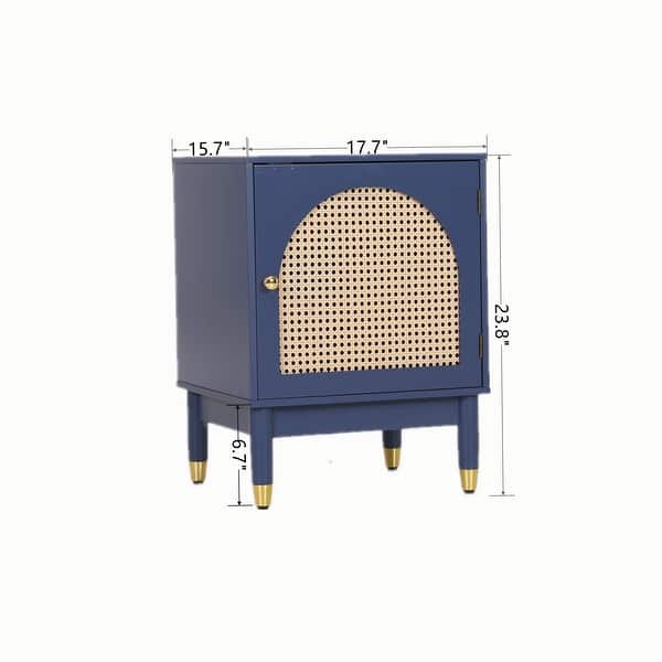 Blue Storage Cabinet with Rattan Doors and Adjustable Shelves - Bed ...