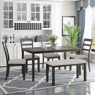 6-Piece Kitchen Simple Wooden Dining Table and Chair Set with Bench ...