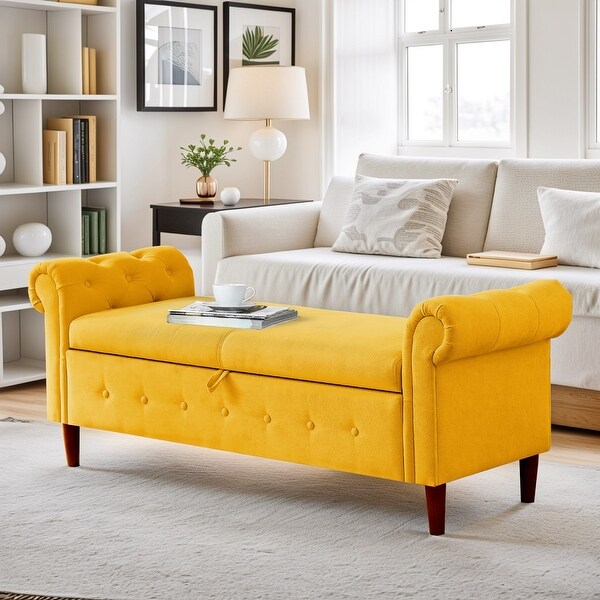 Storage Bench for Bedroom End of Bed Rolled Armed Velvet Fabric Ottoman Couch Long Bench On Sale Bed Bath Beyond 37052311