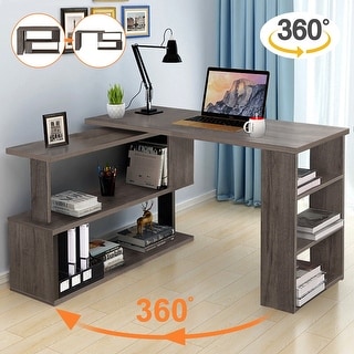 360 Degree Rotating L Shaped Computer Desk Modern Home Office Corner ...