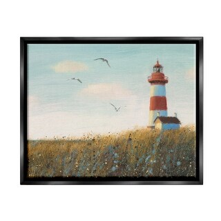 Stupell Coastal Lighthouse Painting Framed Floater Canvas Wall Art ...