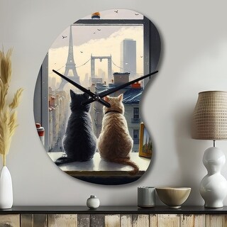 Designart - Two Cats In Paris III - Cat Wall Clock in Asymmetrical ...