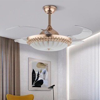 42'' Crystal LED Retractable Blades Ceiling Fan w/Remote - 42 Inches ...