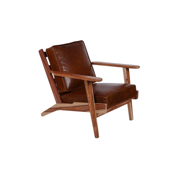 Porter Designs Corvallis Mid Century Modern Wood Frame Leather Cushion Accent Chair Brown Bed Bath Beyond 40242573