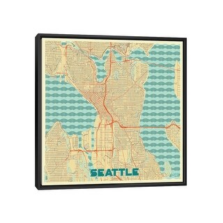 iCanvas "Seattle Retro Urban Blueprint Map" by Hubert Roguski Framed ...