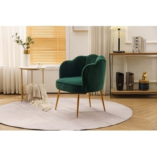 Accent Chair Shell Shape Armchair Dark Green with Gold Legs for Home ...