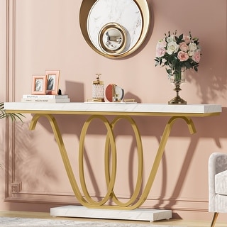 55 Inch Gold Entryway Table, Modern Faux Marble Console Table - Bed ...