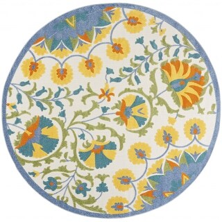 8' X 8' Blue Yellow And White Round Toile Non Skid Indoor Outdoor Area ...