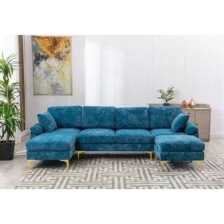 4-Person Sectional Sofa Polyester Padded Seat Chaise Accent Sofa with ...