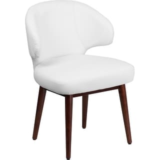 Silkeborg Curved Back White Leather Side Reception/Guest Chair w/Walnut ...