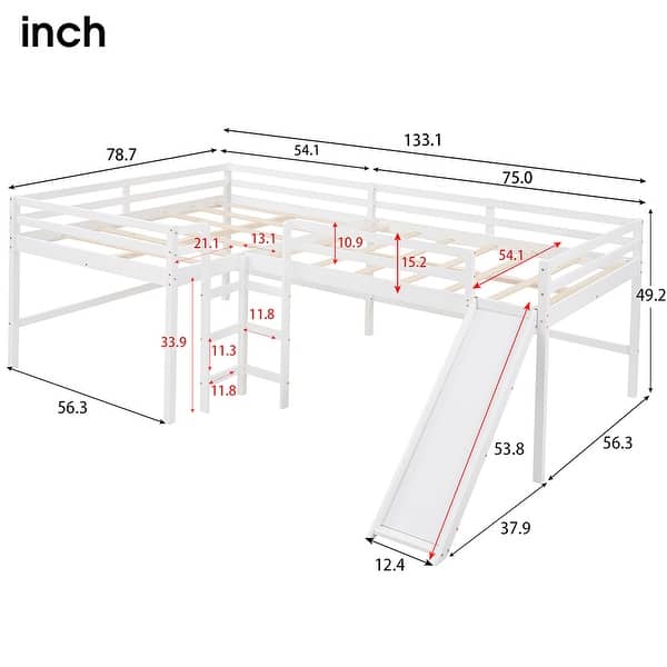 Full Size L-Shaped Loft Bed with Built-in Ladders and Slide - Bed Bath ...