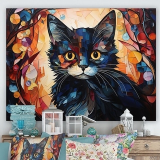 Designart "Abstract Munchkin Marvel Cat Portrait I" Cat Wall Art - Bed ...