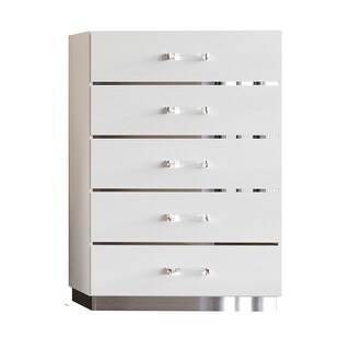 Ruo 50 Inch Tall Dresser Chest, 5 Drawers, Chrome Plinth Base, White ...