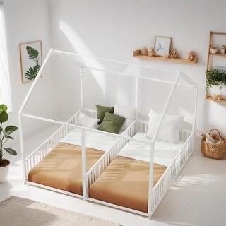 2 in1 Metal Twin Size Two Shared House Platform Beds for Home and Twins ...