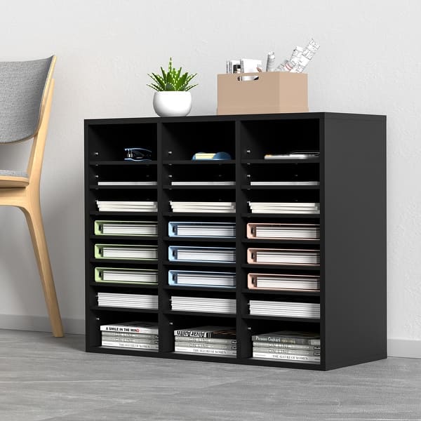 VEVOR Wood Literature Organizer Adjustable File Sorter Compartments ...