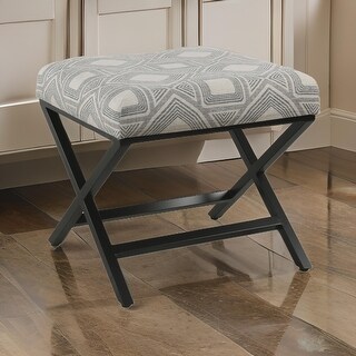 Geometric Pattern Fabric Upholstered Ottoman with X Shape Metal Legs ...
