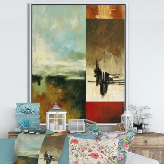 Designart "4 Squares in Earth Tones" Cottage Framed Canvas Artwork ...