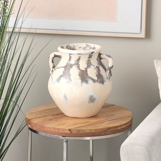 Cream Ceramic Antique Style Pot Decorative Vase with Curved Handles ...