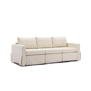 Cream 5-seat Module Settee Recliner Sectional Sleeper Sofa w/ Ottoman ...