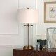 Reeves Cylindrical Clear Glass & Antique Brass Table Lamp with Linen ...