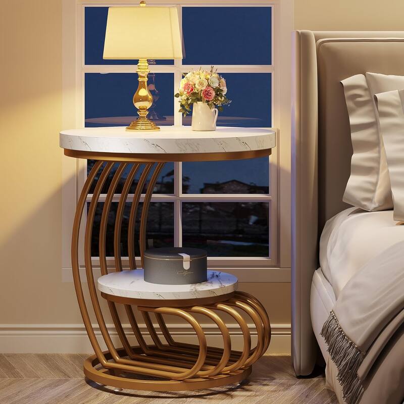 2 Tiers Round End Table with Storage Shelf - Overstock - 40406948