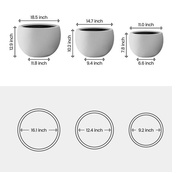 Plantara 20", 16", & 13" D Round Solid White Concrete Planter pot (Set ...