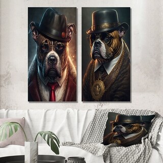 Designart "Mafia Pitbull" Dog Pitbull Gangster Mafia Wall Art Set Of 2 ...