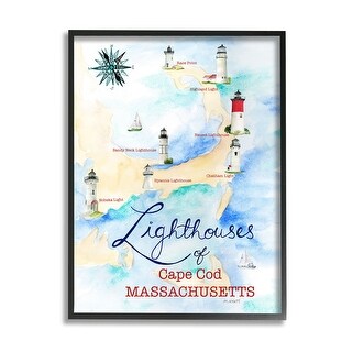 Stupell Coastal Map of Cape Cod Massachusetts Lighthouses Framed Wall ...