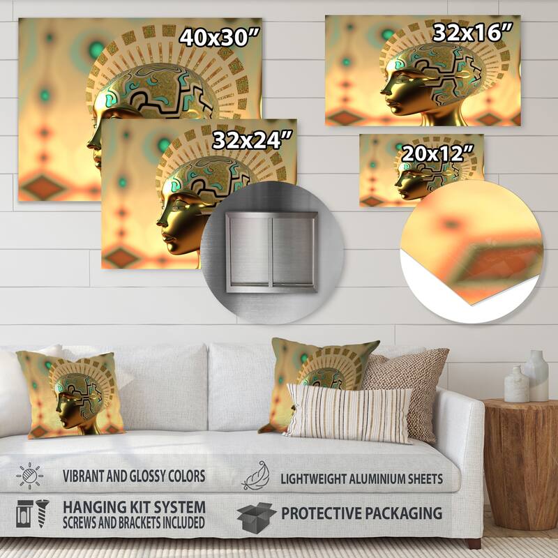 Designart 'Futuristic Golden Goddess I' Modern Woman Metal Wall Art ...