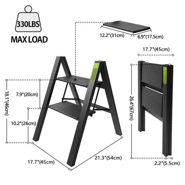 2 Step Aluminum Portable Lightweight Ladder for Kitchen - Bed Bath ...