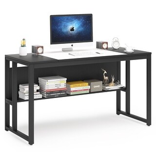 55 inches Computer Desk with Bookshelf, Modern Writing Desk PC Laptop ...