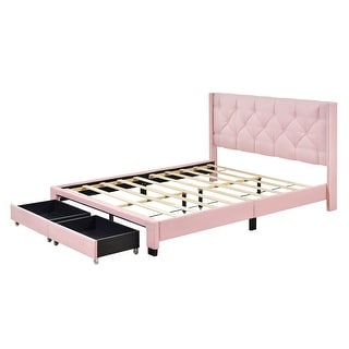 Elegant Pink Queen Platform Storage Bed Frame Design Linen Upholstered ...