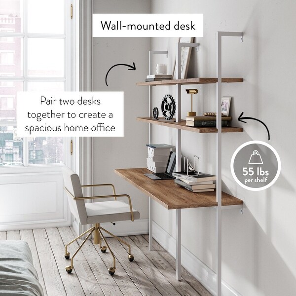 Nathan James Theo 2 Shelf Industrial Wall Mount Ladder Desk Small Computer or Writing Desk On Sale Bed Bath Beyond 35450592