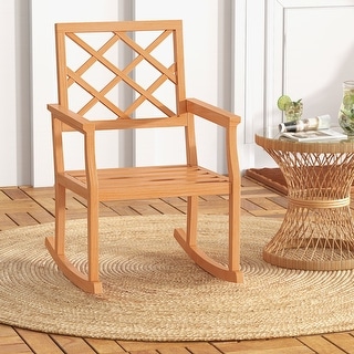 Teak Wood Rocking Chair Oversized Porch Rocker with Backrest - 30" W x ...