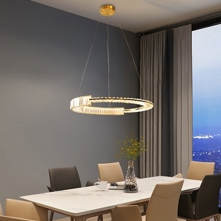 31 in. Gold Integrated LED Pendant with Clear Crystals - gold plating ...
