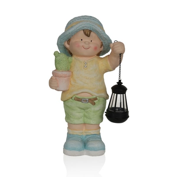 Solar Boy Statue Holding Lantern With LED Light - Bed Bath & Beyond ...